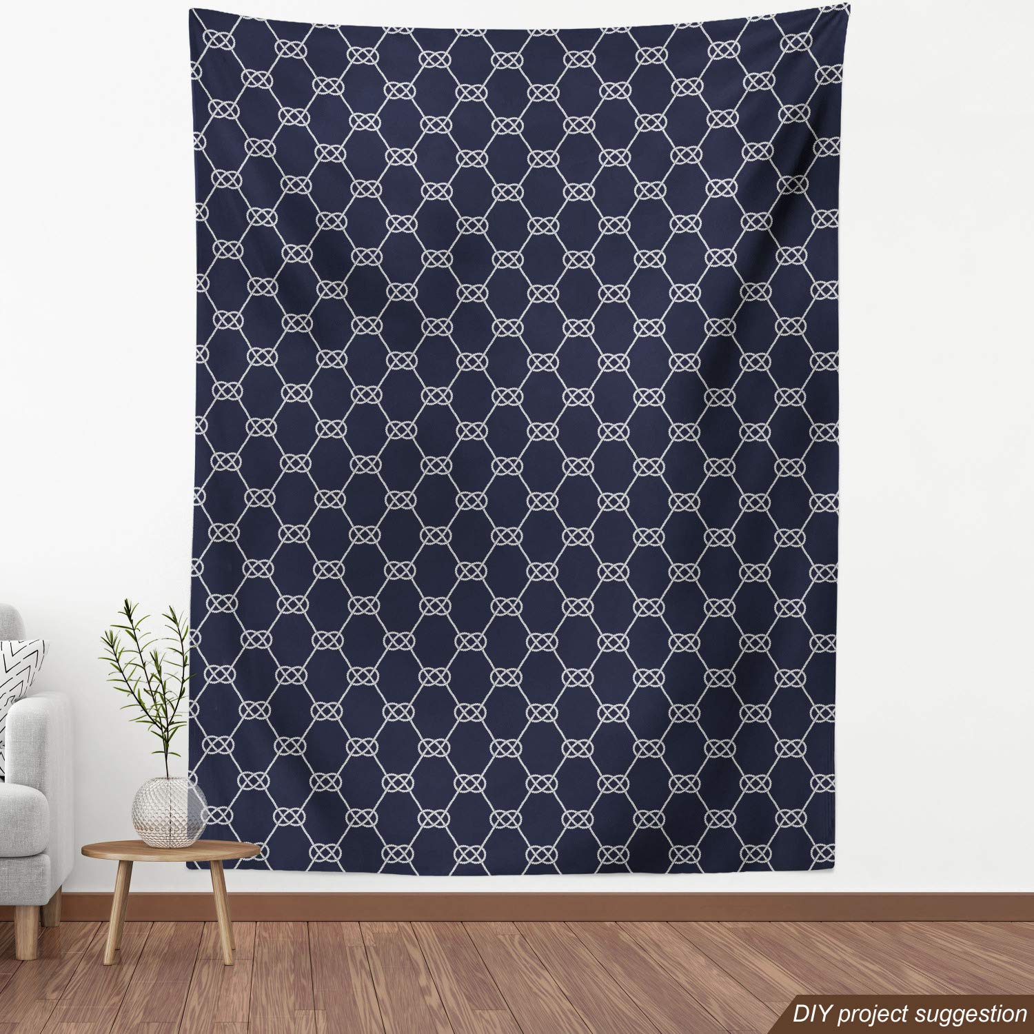 Ambesonne Navy Blue Fabric by The Yard, Navy Inspired Sailor Knot Pattern Illustration Nautical Abstract Design, Decorative Fabric for Upholstery and Home Accents, 3 Yards, Dark Blue Cream