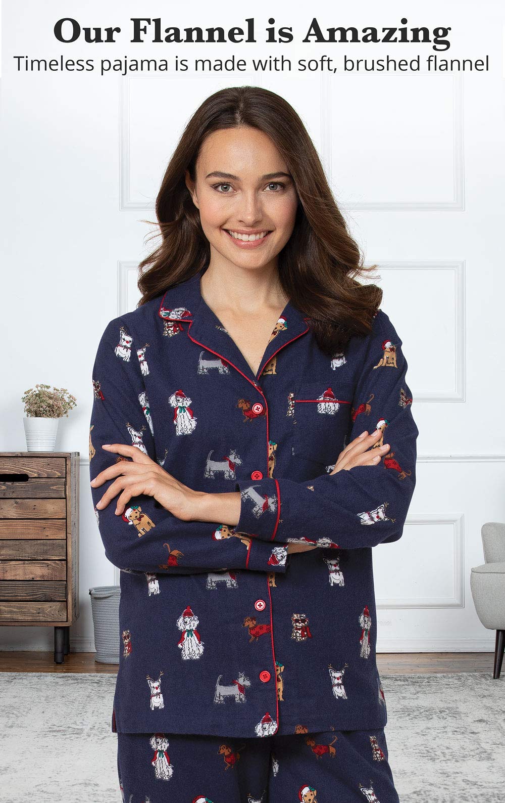 PajamaGram Womens Flannel Pajamas - Women's Dog Pajamas, Navy, MD