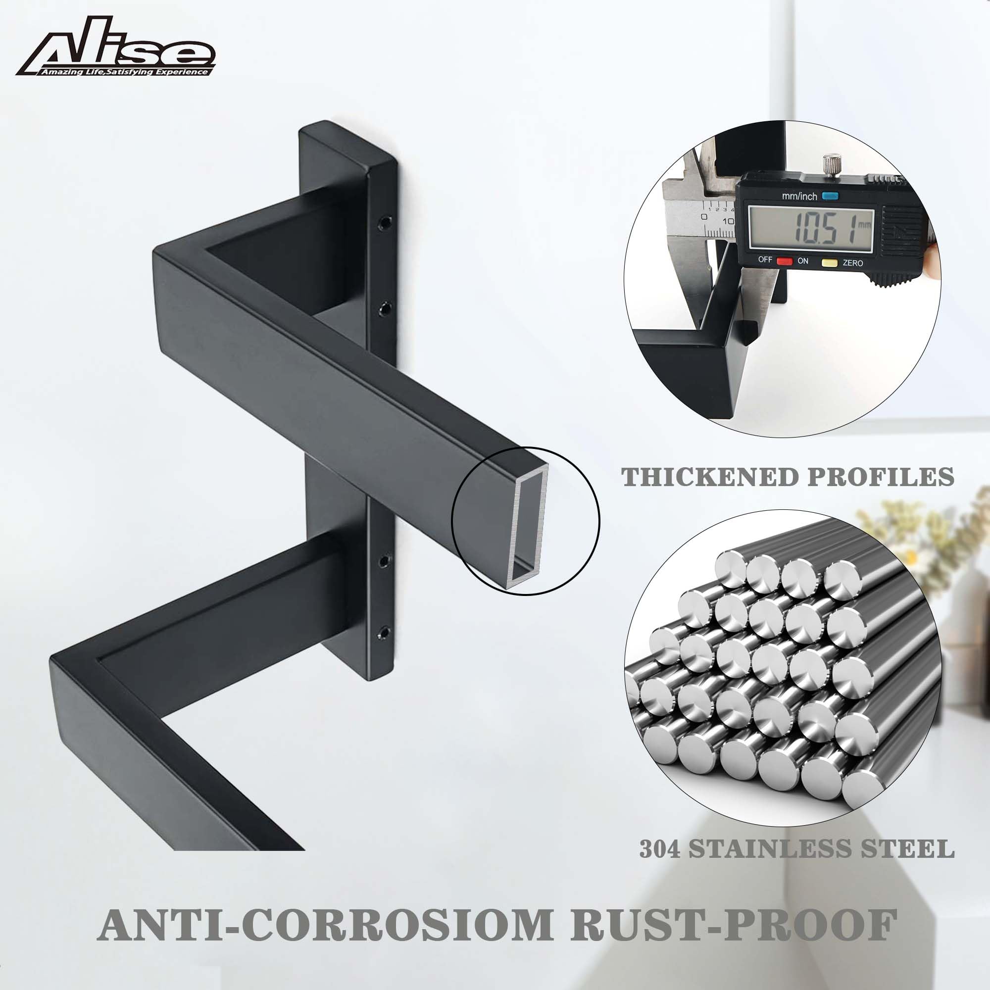 Alise Double Bath Towel Bars Towel Racks for Bathroom Lavatory Wall Mount,Towel Hanger SUS304 Stainless Steel Towel Holder Towel Rail 23.2 Inch,Matte Black,GOY002-B