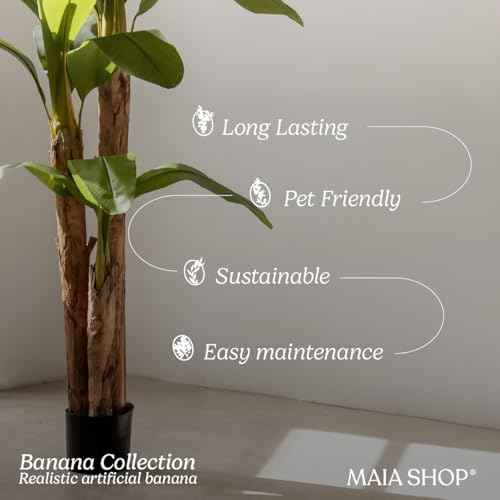 Maia Shop 4ft Artificial Banana Tree, Fake Plants for Home Decor, Natural Wood Trunk