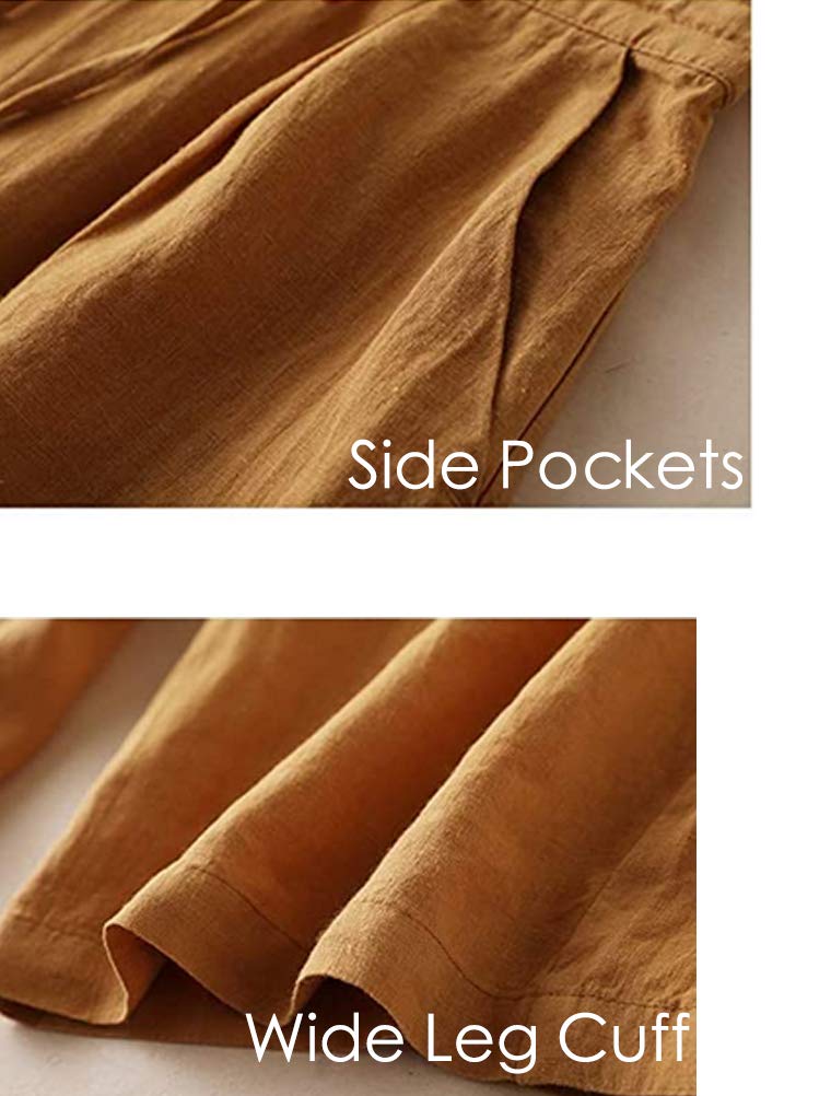 LaovanIn Women's Wide Leg Palazzo Pants Linen Drawstring Cropped Pants Trousers Culottes Coffee Medium