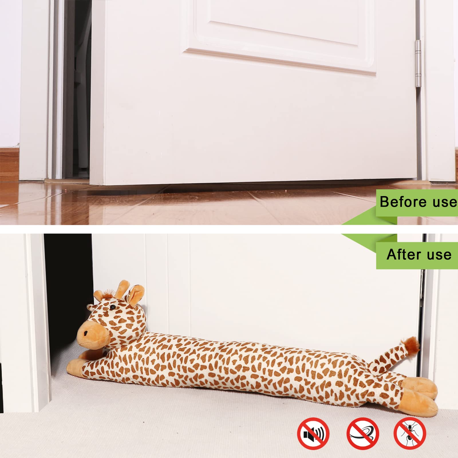 SANFERGE 36 Inch 3LB Heavy Duty Under Door Draft Stopper, Decorative Soundproof Door Draft Blocker, Energy Saving Draft Guard, Giraffe Yellow