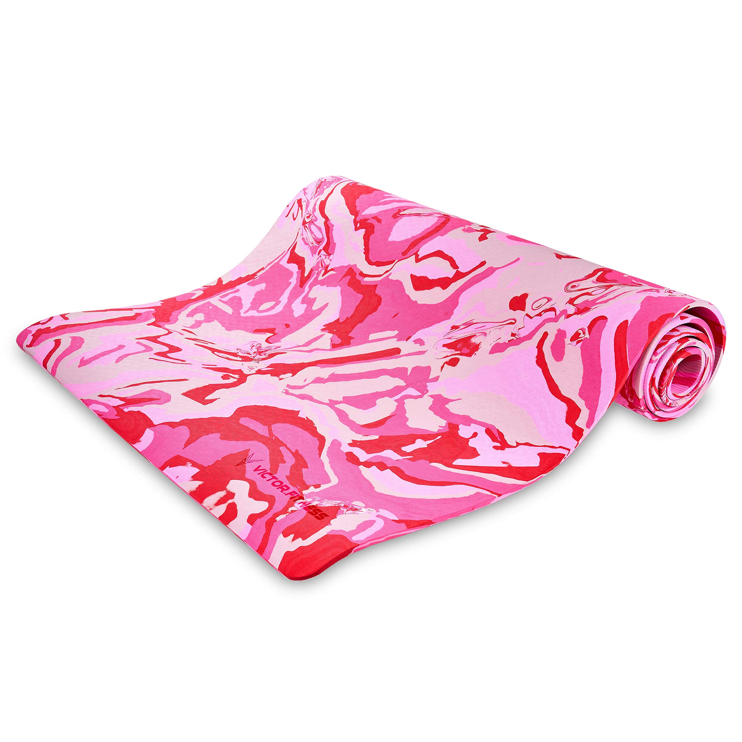 Victor Fitness Pink Camouflage Eco-Friendly Yoga Mat - Premium TPE Material, Non-Slip Texture, Lightweight & Durable - Ideal for Hot Yoga, Pilates, and Bikram - Includes Carrying Strap