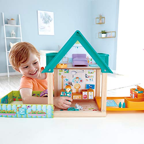 Hape Furry Friend Vet Set | 30 PCs Wooden Veterinary Fully Furnished Dolls House Pretend Playset with Accessories for Kids Age Years 3 and Up