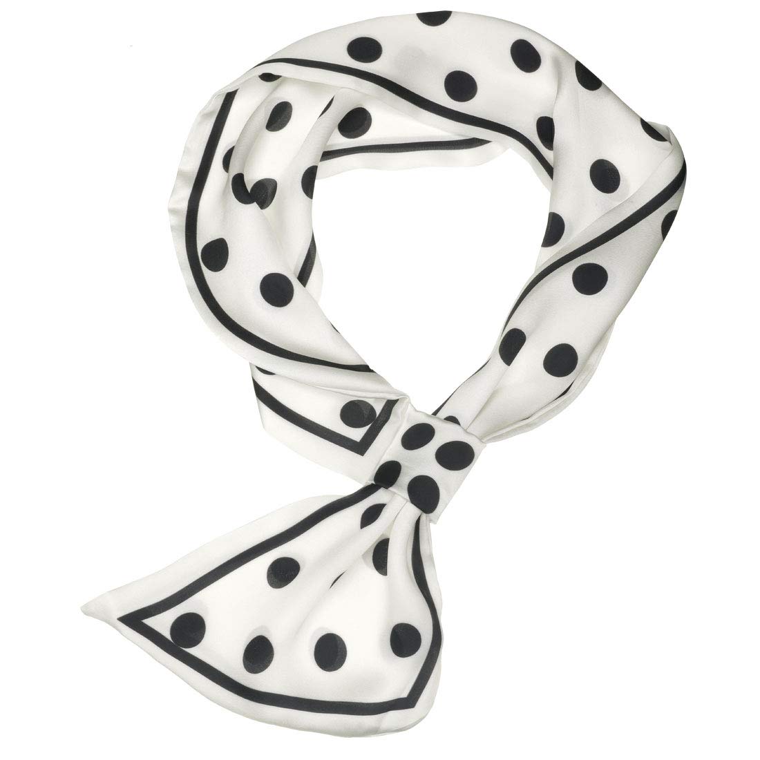 Allegra K Women Polka Dots Bevel Small Skinny Scarf Oblique Neck Scarves Double-Sided Neckerchief White