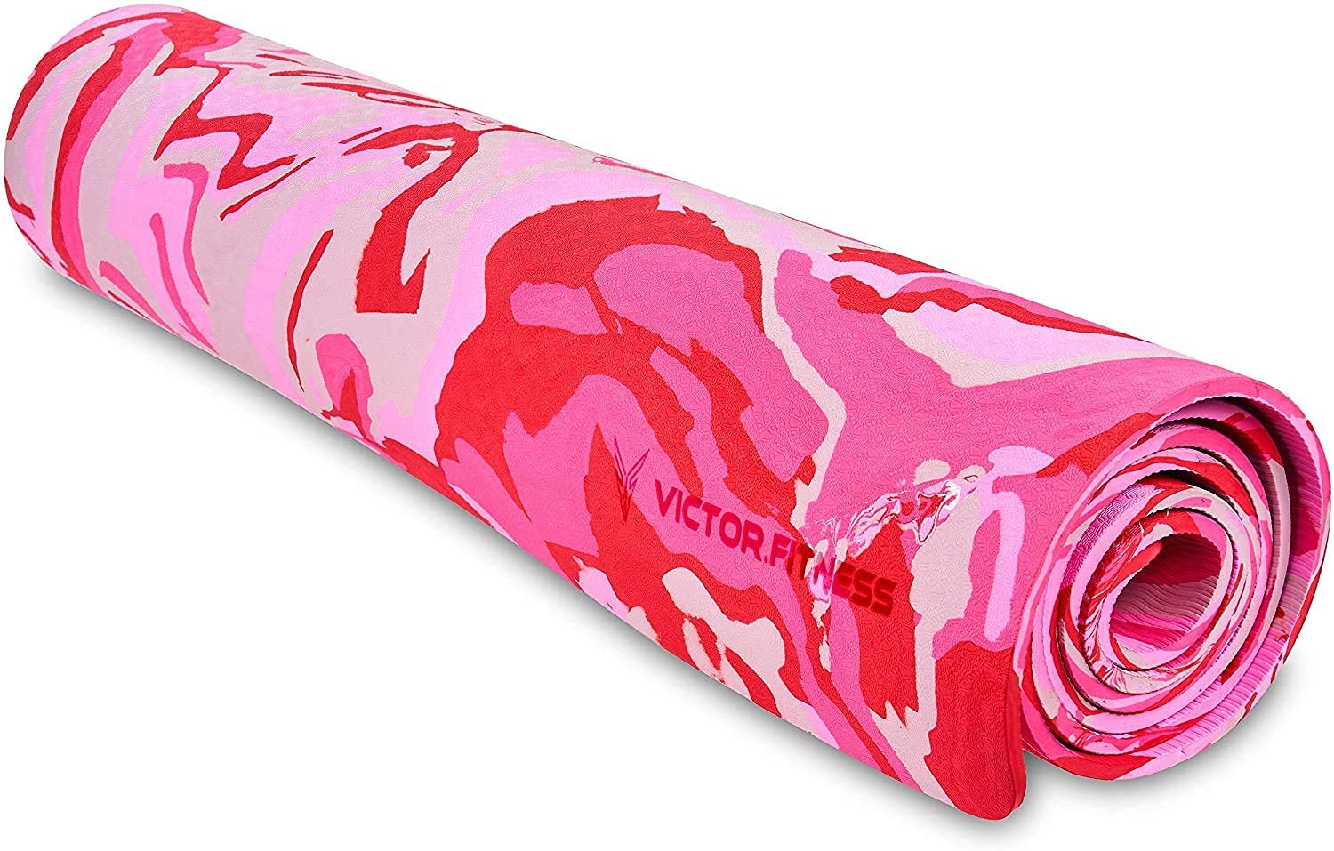 Victor Fitness Pink Camouflage Eco-Friendly Yoga Mat - Premium TPE Material, Non-Slip Texture, Lightweight & Durable - Ideal for Hot Yoga, Pilates, and Bikram - Includes Carrying Strap