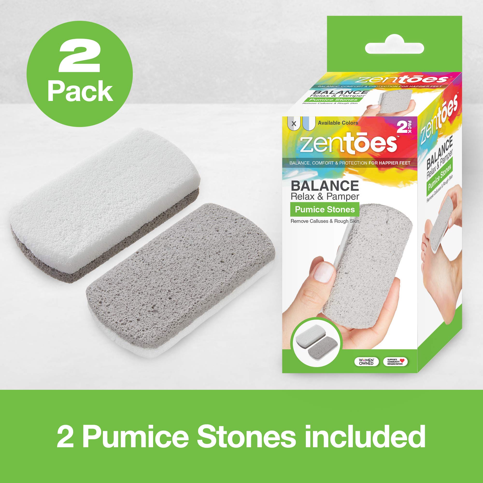ZenToes Pumice Stones for Feet, Hands and Body - Hard Callus Remover, Exfoliator and Scrubber to Remove Dead Skin for Home Pedicure - 2 Count (Gray)