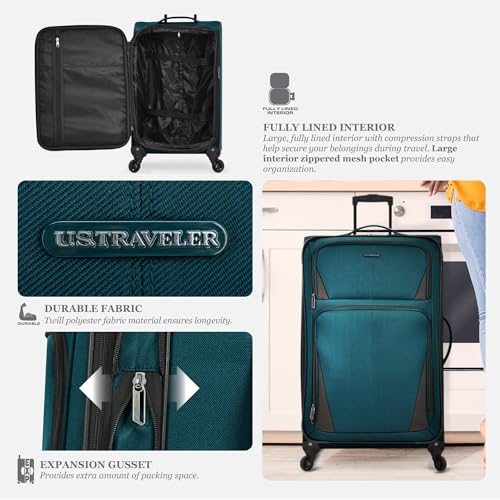 U.S. Traveler Aviron Bay Expandable Softside Luggage with Spinner Wheels, Purple, Carry-on 22-Inch