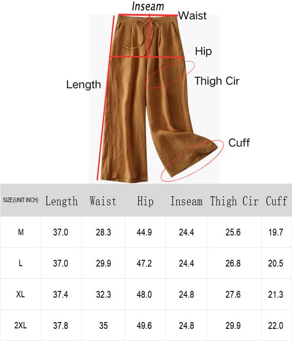 LaovanIn Women's Wide Leg Palazzo Pants Linen Drawstring Cropped Pants Trousers Culottes Coffee Medium