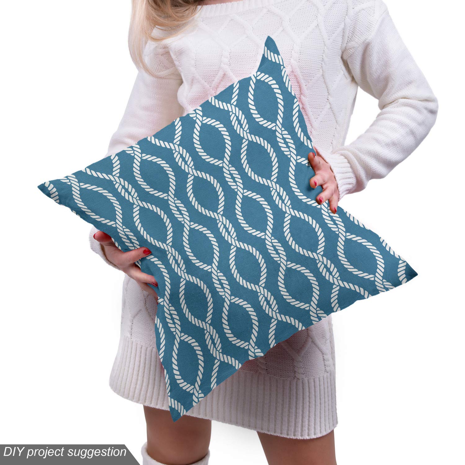 Ambesonne Nautical Fabric by The Yard, Oceanic Art Themed Monochrome Pattern of Integrating Look Modern Stripes Print, Decorative Fabric for Upholstery and Home Accents, 3 Yards, White Sea Blue