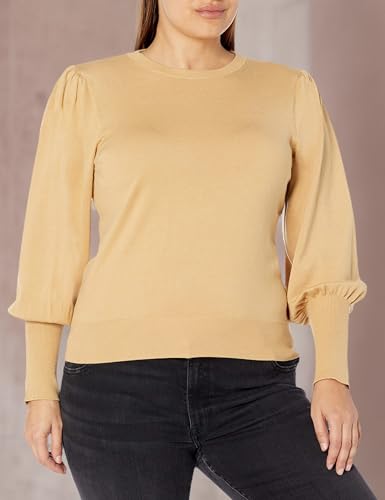 The Drop Women's Vivienne Pleated Shoulder Balloon-Sleeve Crewneck Sweater, Curds & Whey, XXS