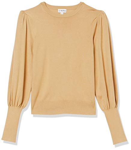 The Drop Women's Vivienne Pleated Shoulder Balloon-Sleeve Crewneck Sweater, Curds & Whey, XXS