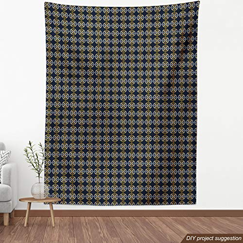Ambesonne Abstract Fabric by The Yard, Pattern with Interlacing Lines Knots Modern Twisted Tangled Design, Decorative Fabric for Upholstery and Home Accents, 1 Yard, Dark Blue Marigold White