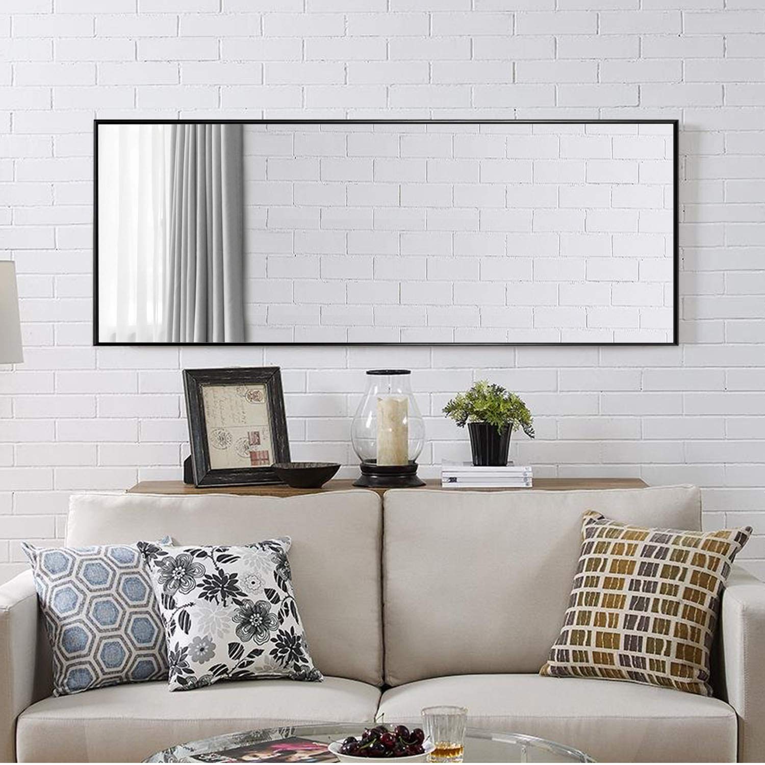 MIRUO Full Length, Floor Mirror Large Wall Mounted, Bedroom, Dressing Mirror Aluminum Alloy Thin Frame, Black, 65" x 22" (AMZVDJJ00371AAFN)