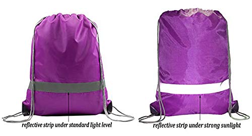 BeeGreen 20 Pieces Purple Drawstring Backpacks Bulk, Draw String Bags for Gym Sport, Reflective Cinch Blank Bag