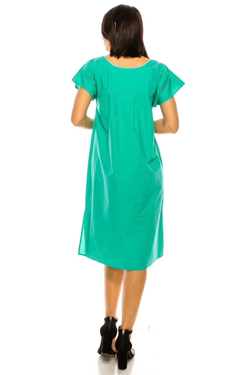 unik Embroidered Traditional Mexican Midi Dress (Mint, 2XL)