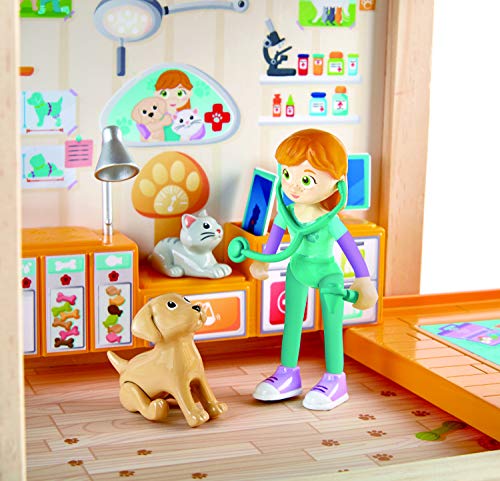 Hape Furry Friend Vet Set | 30 PCs Wooden Veterinary Fully Furnished Dolls House Pretend Playset with Accessories for Kids Age Years 3 and Up