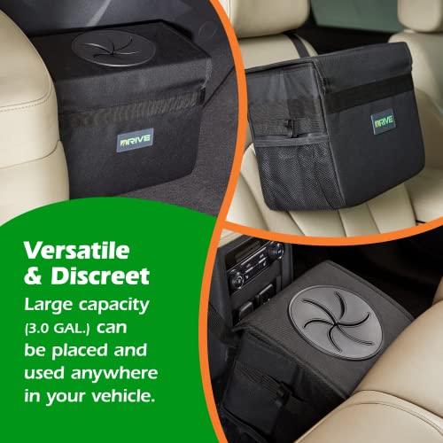 Drive Auto Car Trash Can - Collapsible, Leakproof Garbage Bin with 20 Trash Bags and Adjustable Strap - Car & Truck Accessories for Men and Women - Black, Large