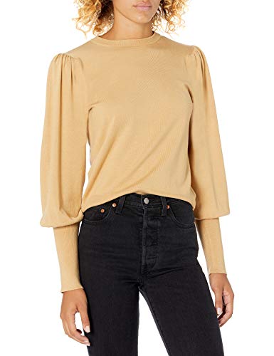 The Drop Women's Vivienne Pleated Shoulder Balloon-Sleeve Crewneck Sweater, Curds & Whey, XXS