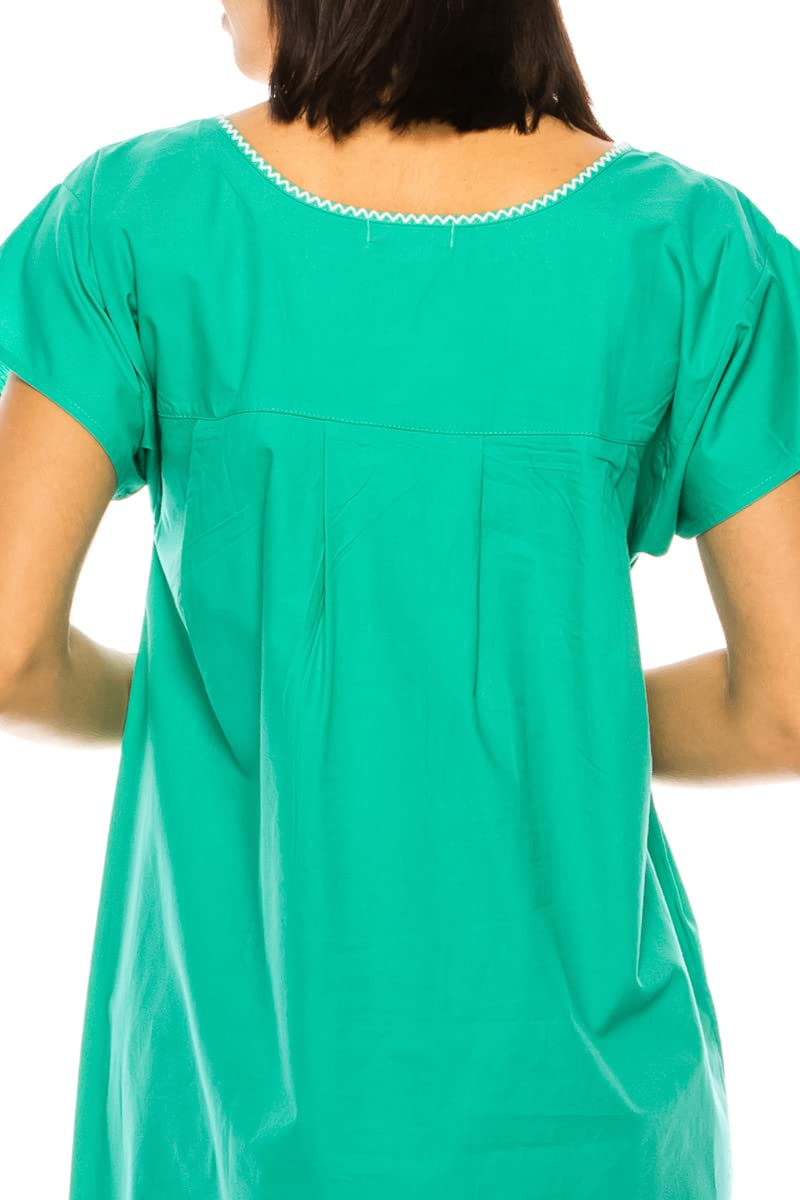 unik Embroidered Traditional Mexican Midi Dress (Mint, 2XL)
