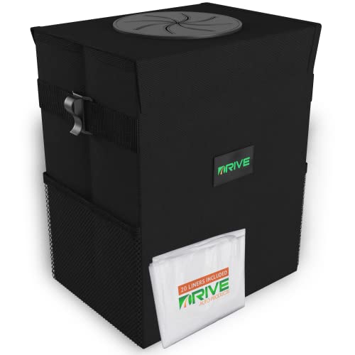 Drive Auto Car Trash Can - Collapsible, Leakproof Garbage Bin with 20 Trash Bags and Adjustable Strap - Car & Truck Accessories for Men and Women - Black, Large