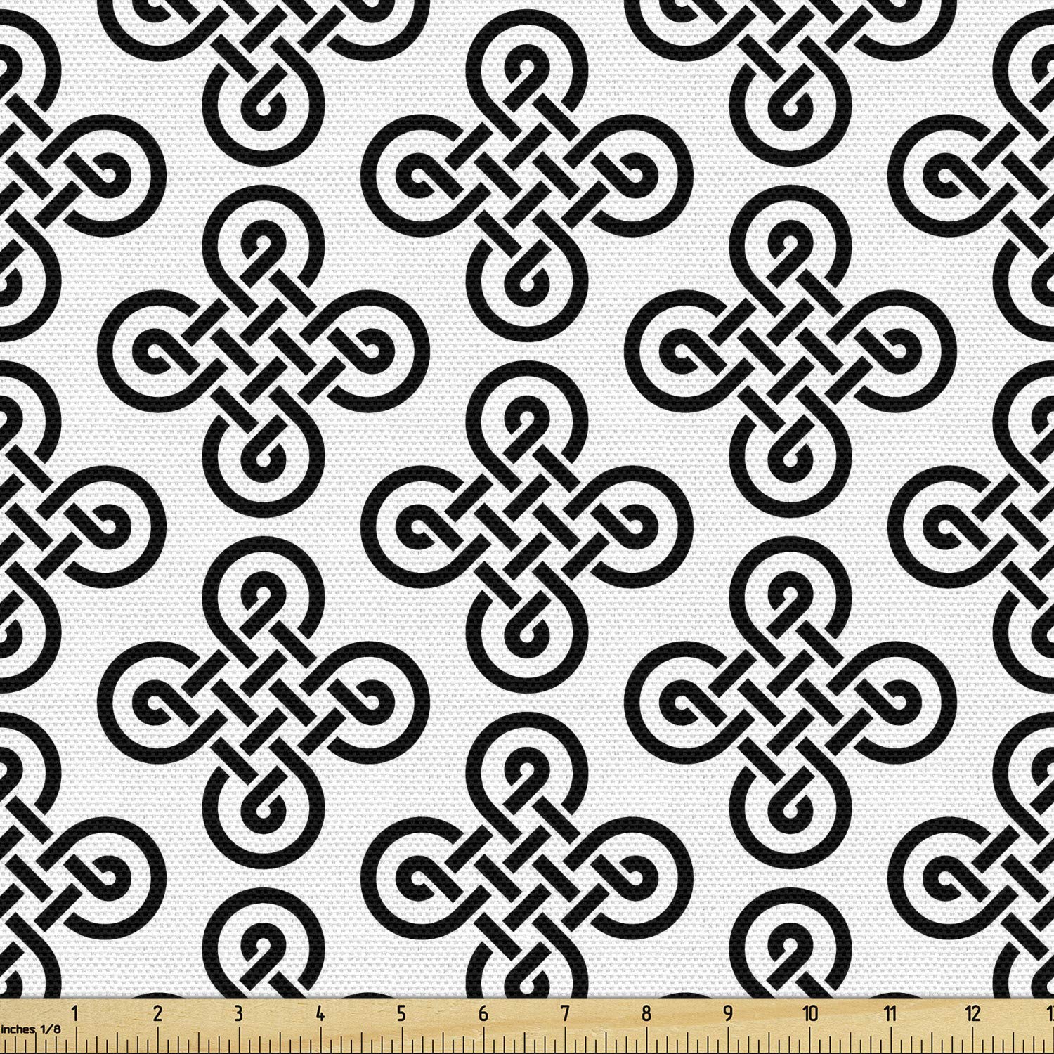 Ambesonne Celtic Fabric by The Yard, Old-Fashion Irish Knot Motifs in Symmetric Regular Design European Culture Theme, Decorative Fabric for Upholstery and Home Accents, 1 Yard, Black White