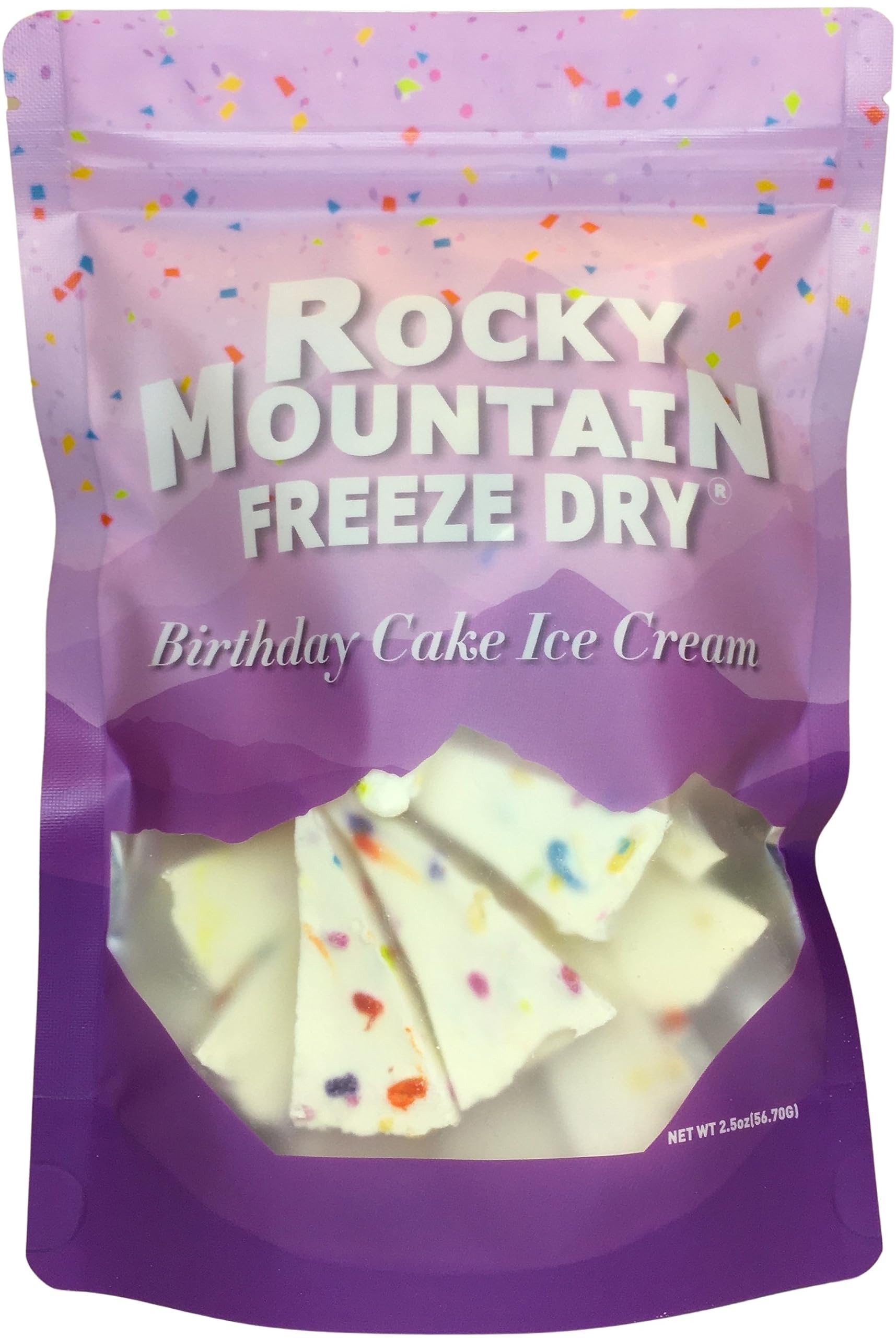 Freeze Dried Ice Cream - Vanilla, Strawberry, Chocolate, Cookies, Cookie Dough, Birthday Cake, Cotton Candy - Rocky Mountain Artisan Crafted Freeze Dried Ice Cream with Simple Organic Ingredients (2.5 OZ, Birthday Cake)