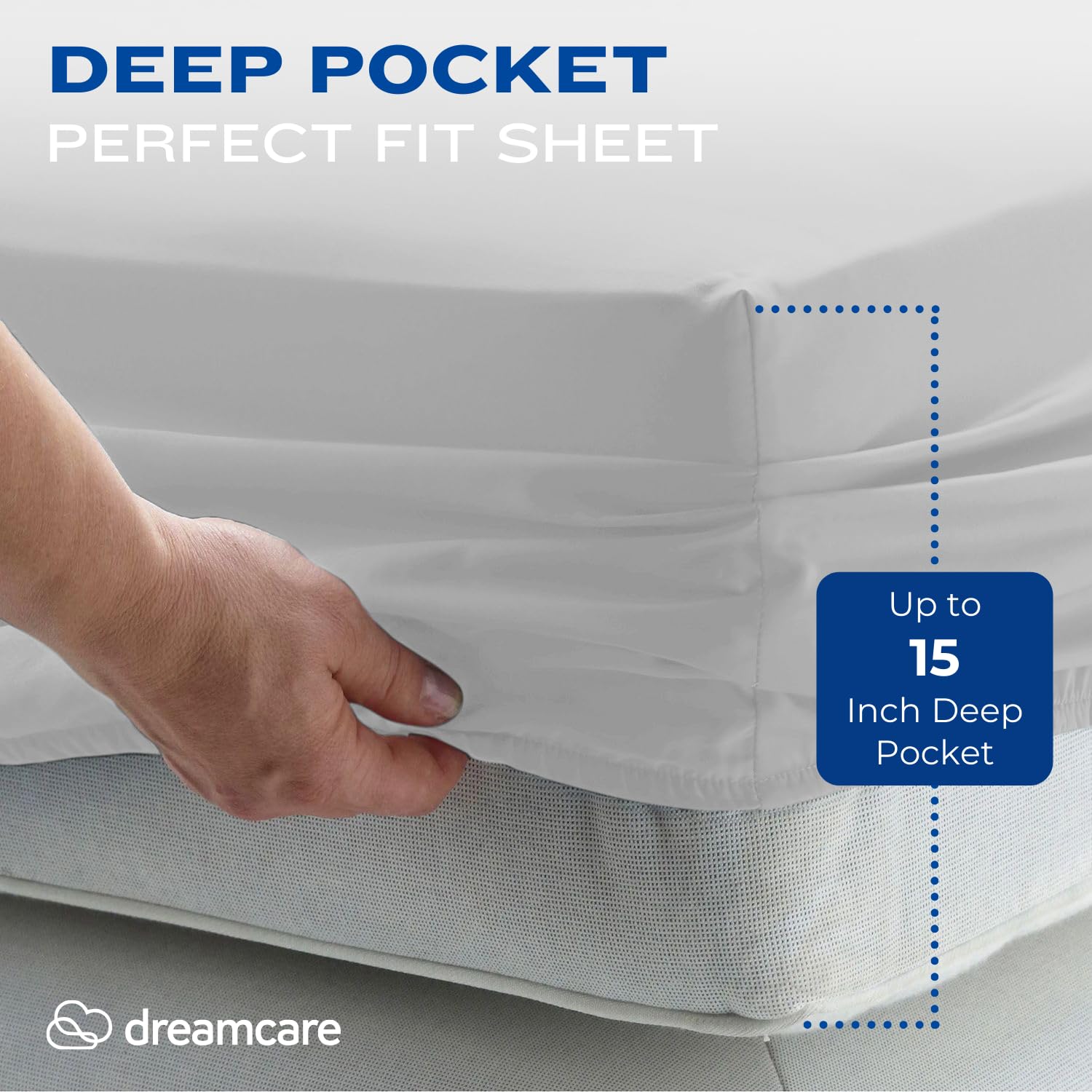 DREAMCARE Full Size Sheets - Cooling Bed Sheets - 4pcs Set - up to 15" Deep Pocket Full Sheet Set - Sheets Full Size Bed - Soft & Long Lasting 100% Fine Brushed Polyester with Side Pocket - LightGray