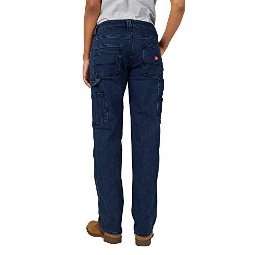 Dickies Women's Denim Straight Carpenter Pant, Dark Stone Wash, 14 RG