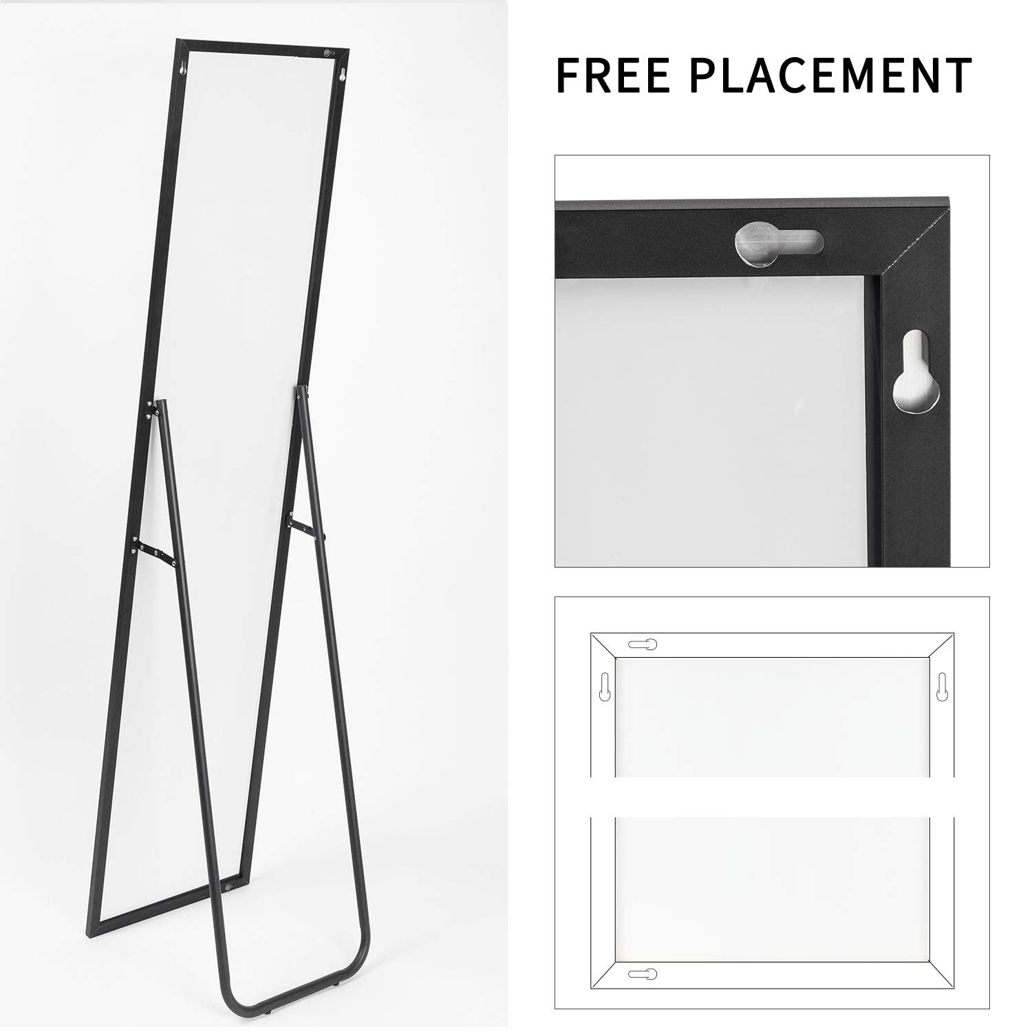 MIRUO Full Length, Floor Mirror Large Wall Mounted, Bedroom, Dressing Mirror Aluminum Alloy Thin Frame, Black, 65" x 22" (AMZVDJJ00371AAFN)