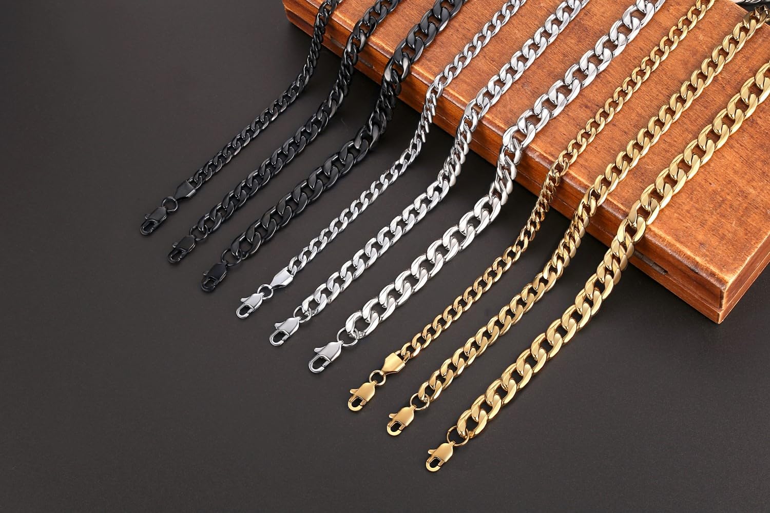 FOSIR 9mm Stainless Steel Cuban Link Curb Chain Necklace for Men Silver Chains Flat (22 Inches)