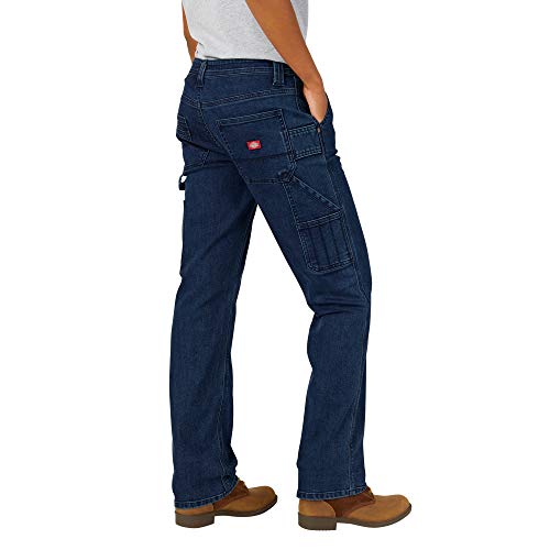 Dickies Women's Denim Straight Carpenter Pant, Dark Stone Wash, 14 RG