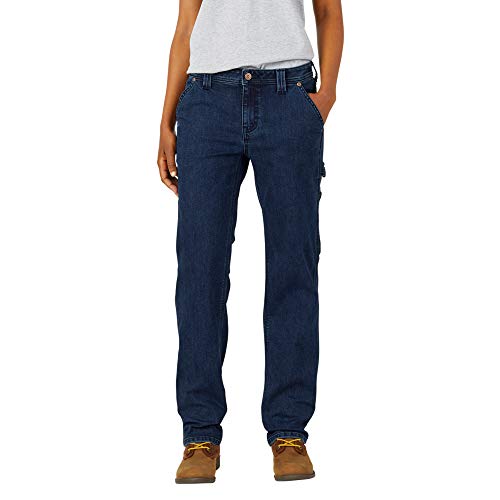 Dickies Women's Denim Straight Carpenter Pant, Dark Stone Wash, 14 RG