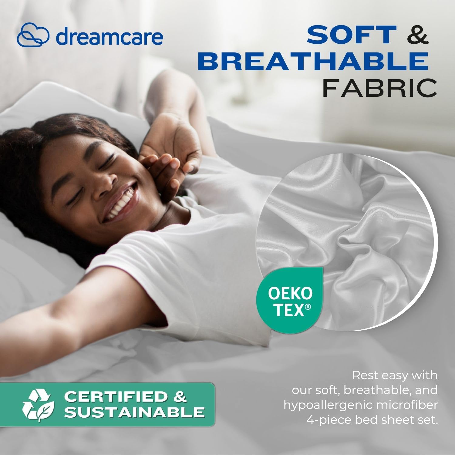 DREAMCARE Full Size Sheets - Cooling Bed Sheets - 4pcs Set - up to 15" Deep Pocket Full Sheet Set - Sheets Full Size Bed - Soft & Long Lasting 100% Fine Brushed Polyester with Side Pocket - LightGray