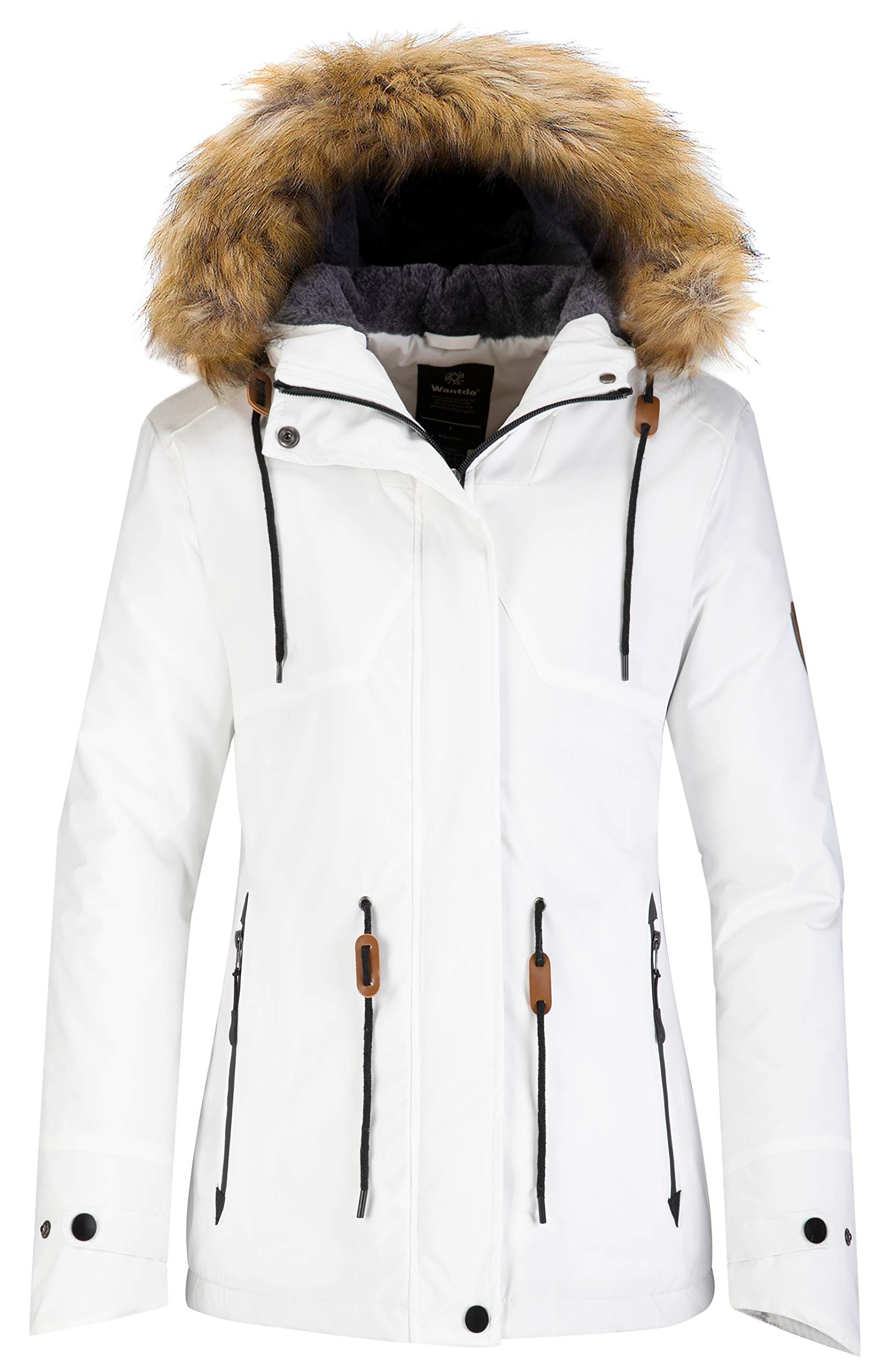 wantdo Women's Waterproof Snowboarding Jacket Hooded Fleece Winter Coats Outwear White M