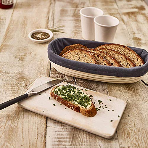 XDLEX Bread Proofing Baskets Set of 1 10 inch Oval Shaped Dough Proofing Bowls w/Liners Perfect for Professional & Home Sourdough Bread Baking