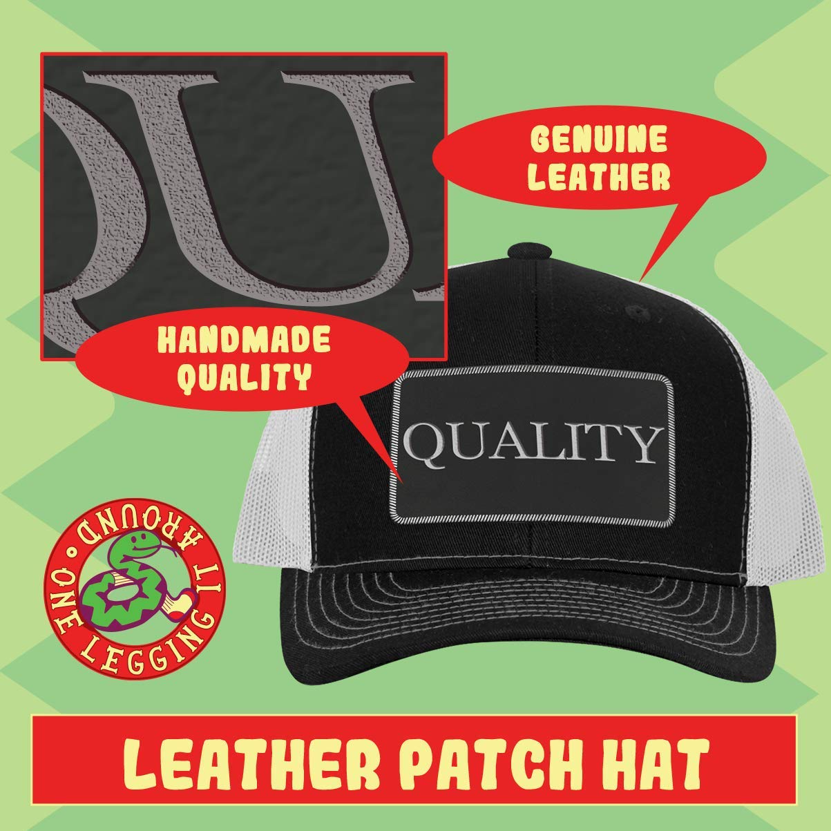 Popcorn-Candy Maker AF - Leather Black Patch Engraved Trucker Hat, Black-White, One Size