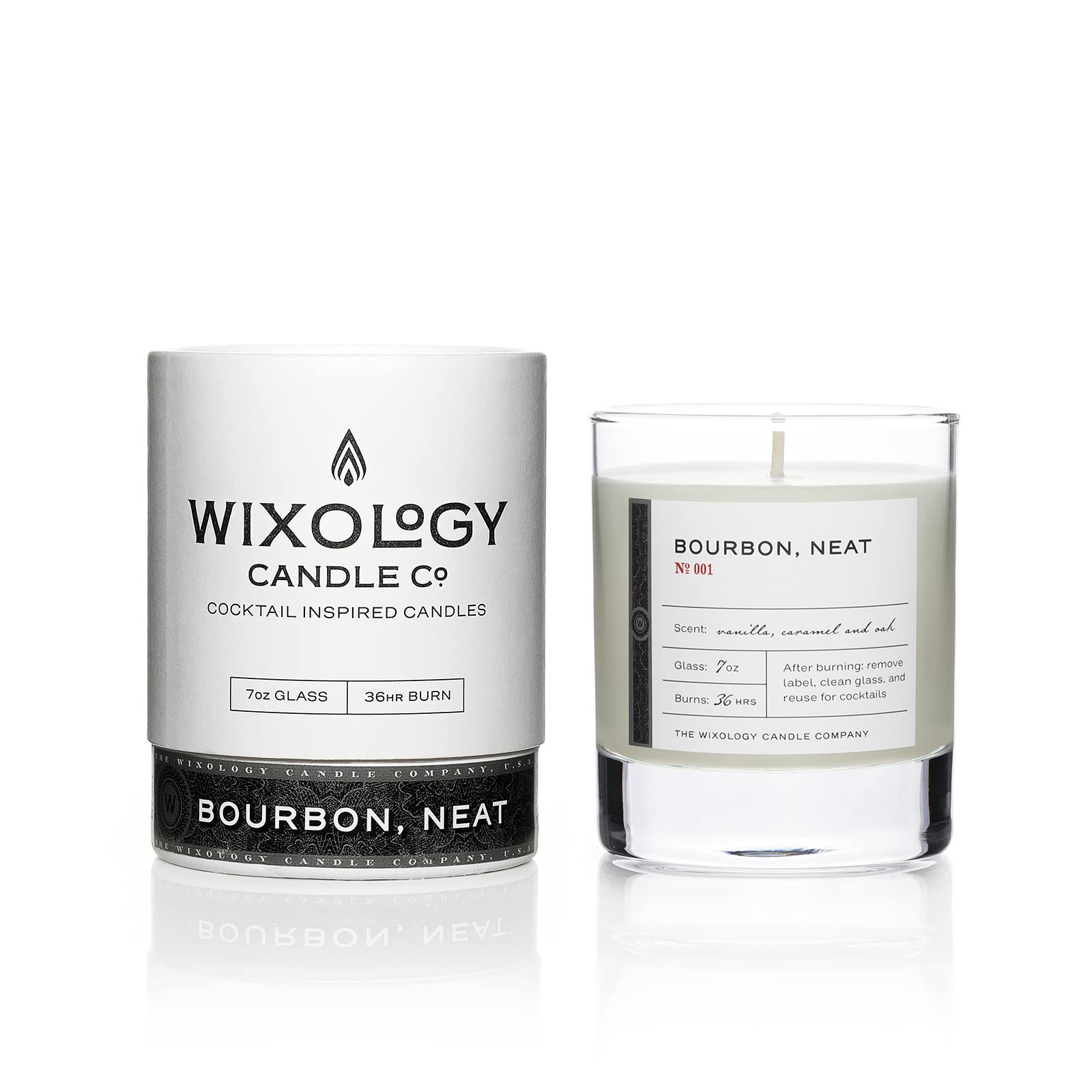 Wixology Cocktail Inspired Bourbon Neat Soy Candle - Vanilla Caramel and Oak Scented Candle in Reusable Rocks Glass - Made in Kentucky - 7 oz