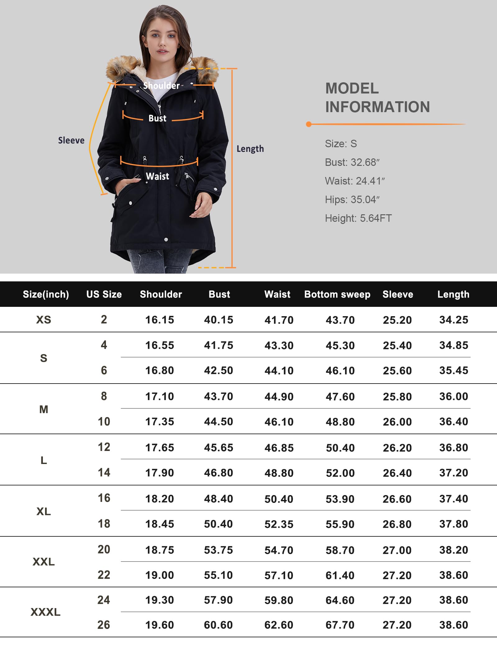ROYAL MATRIX Women's Winter Coats Fleece Lined Parka Jacket Hooded Long Winter Warm Parka Coat with Pockets Black,8