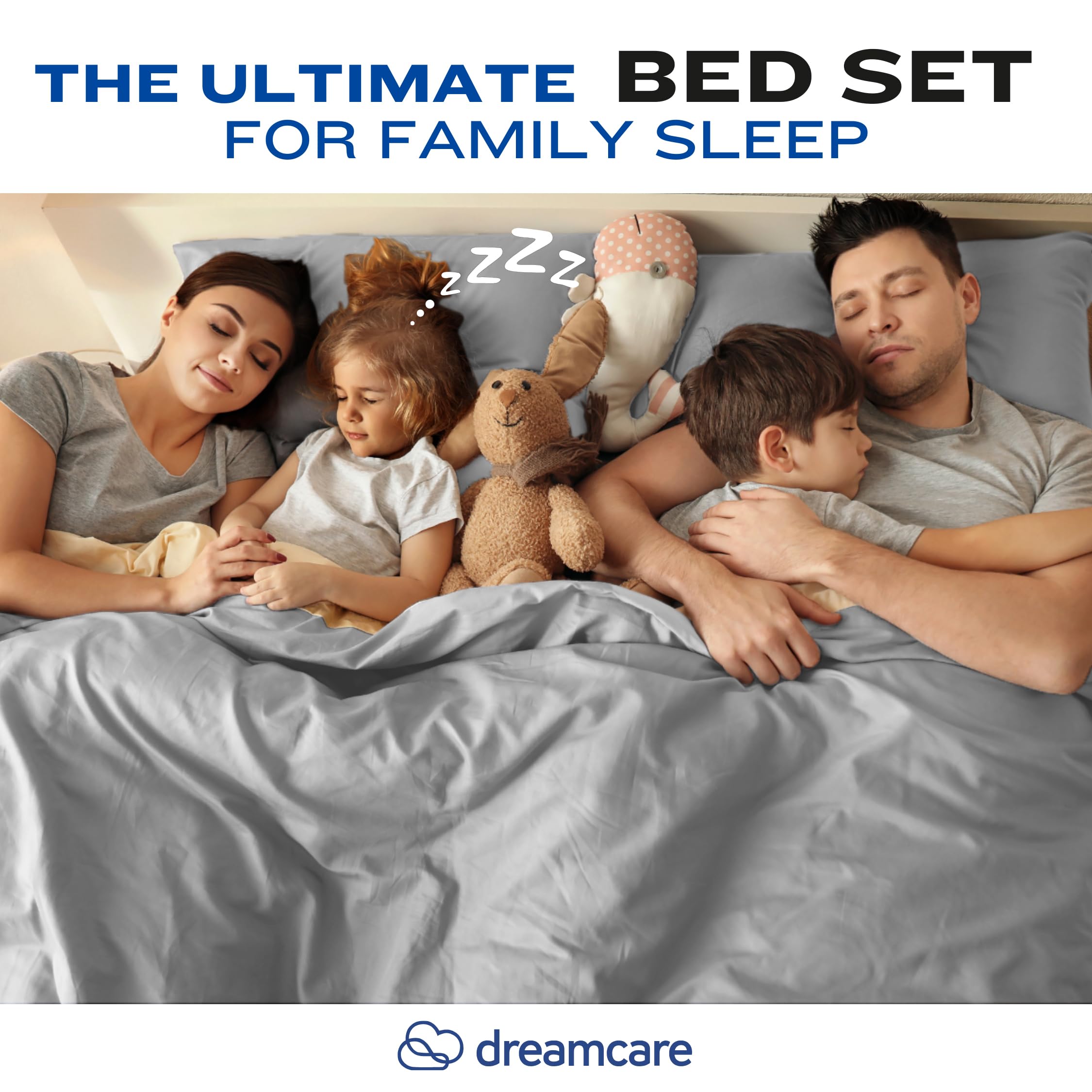 DREAMCARE Full Size Sheets - Cooling Bed Sheets - 4pcs Set - up to 15" Deep Pocket Full Sheet Set - Sheets Full Size Bed - Soft & Long Lasting 100% Fine Brushed Polyester with Side Pocket - LightGray