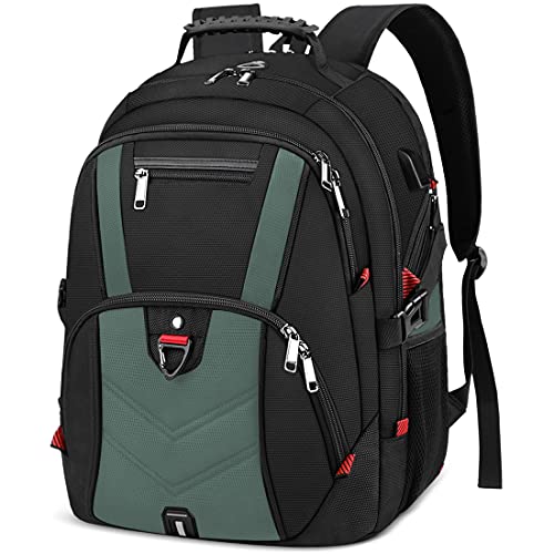 NEWHEY Laptop Backpack 17 Inch Business Travel Backpacks for Men Women Extra Large Waterproof TSA Anti Theft College Bookbags with USB Charging Port 17.3 Gaming Computer Backpack 45L,Green