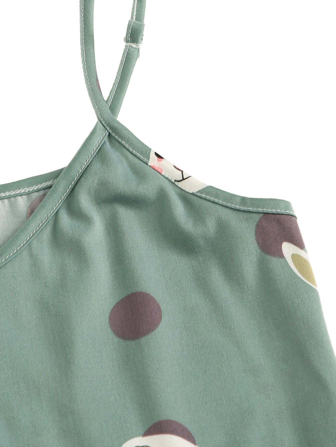 SheIn Women's Cute Cartoon Print Cami Top and Shorts Pajama Set with Eye Mask Green Rabbit Medium