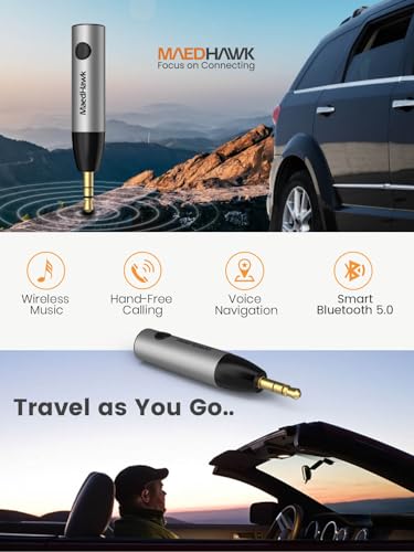 Bluetooth 5.0 Receiver, MaedHawk Bluetooth Aux Adapter Portable Wireless Audio Car Kit with 3.5mm Jack for Home Music Streaming Stereo Headphones Speakers
