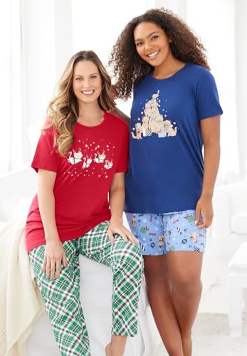 Dreams & Co. Women's Plus Size Graphic Tee PJ Set - 2X, Waterfall Paisley