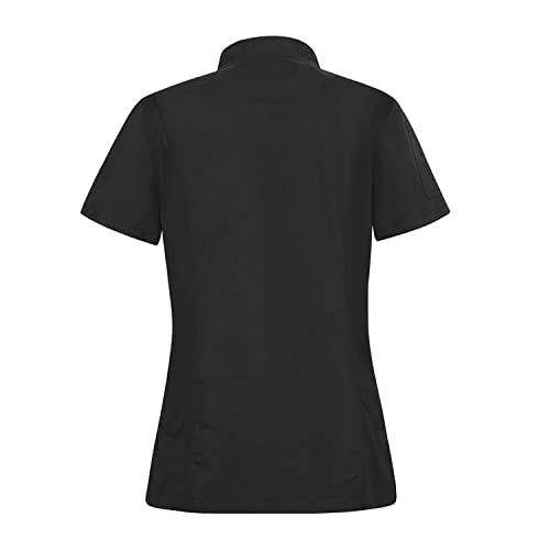 Lazzar Women's Chef Coat | Short Sleeves | Dryfit, Lightweight | Concealed Zipper With Flap | Thermometer & Instrument Pockets (Black, Large)