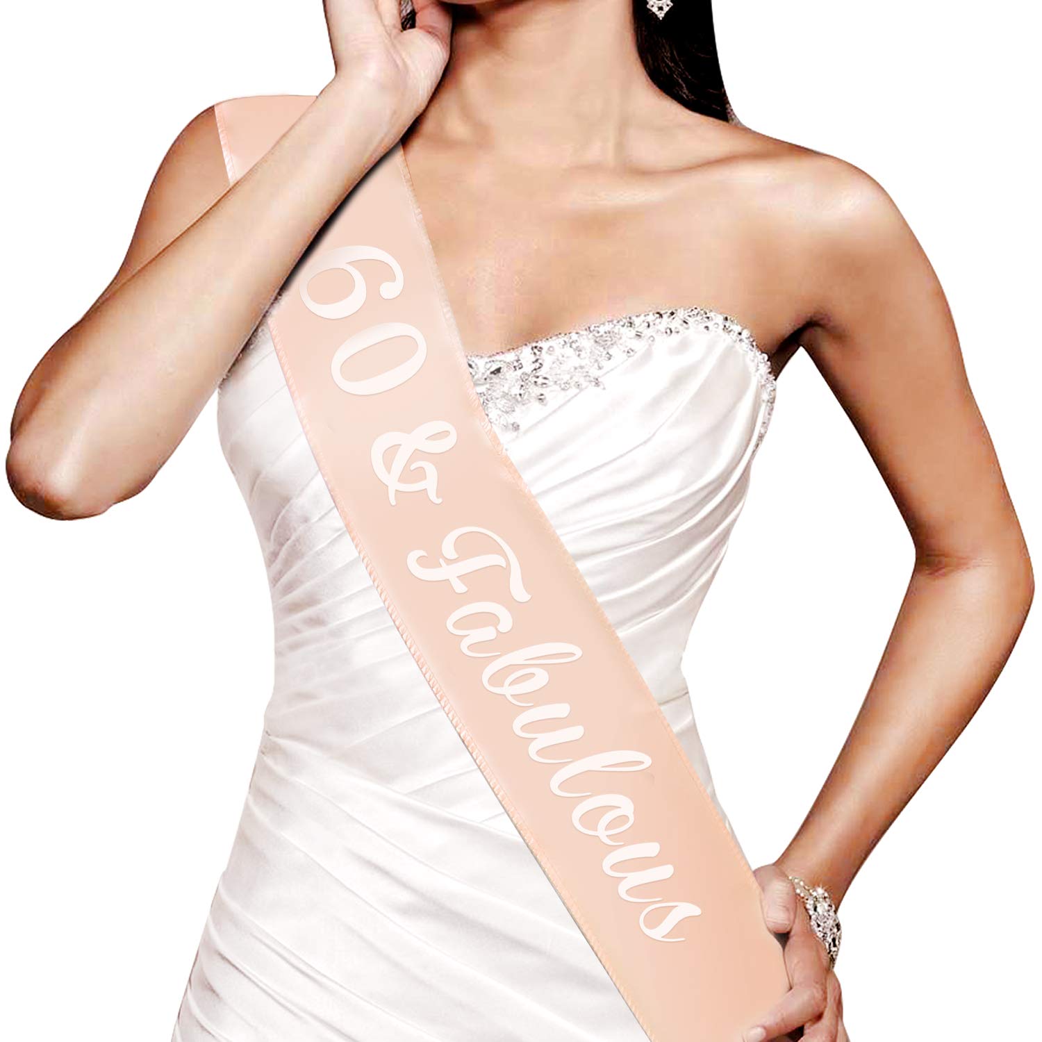 HOWAF Rose Gold 60th Birthday Sash, 60 and Fabulous Birthday Satin Sash for 60th Birthday Decorations Women 60 Birthday Gift Party Accessories, One Size