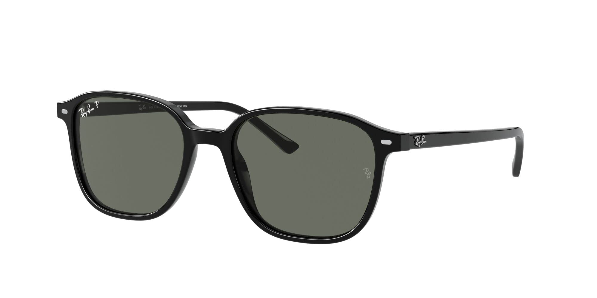 Ray-Ban RB2193 Leonard Square Sunglasses, Black/G-15 Green Polarized, 53 mm