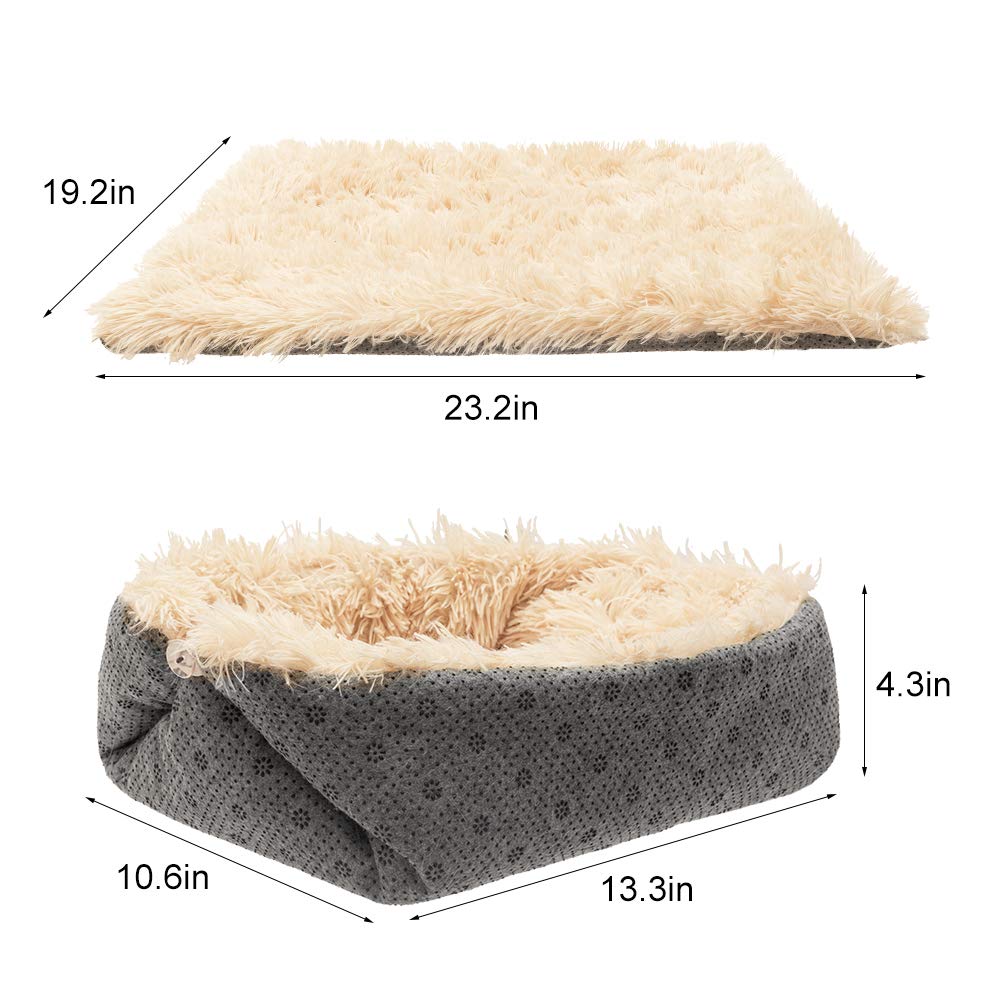 PUPTECK Furry Self Warming Cat Bed Mat - Foldable Convertible Thermal Cat Sleeping Bag Pad, Comfy Pet Heated Nest Mat Anti-Slip for Cat & Puppy
