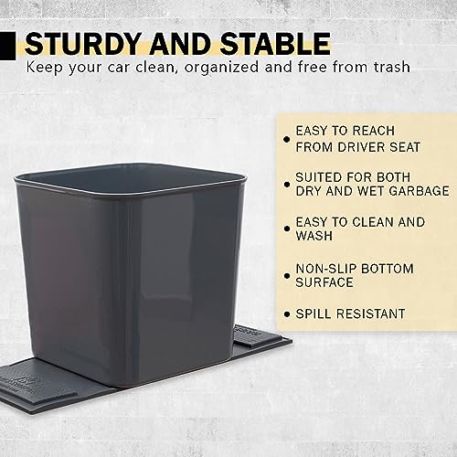 HAUSSIMPLE Car Trash Can – 1.4 Gallon Leakproof Garbage Bin for Cars, Trucks & SUVs, Large Capacity Automotive Waste Container with Anti-Slip Base – Gray Trash Bag Holder for Vehicle Interior