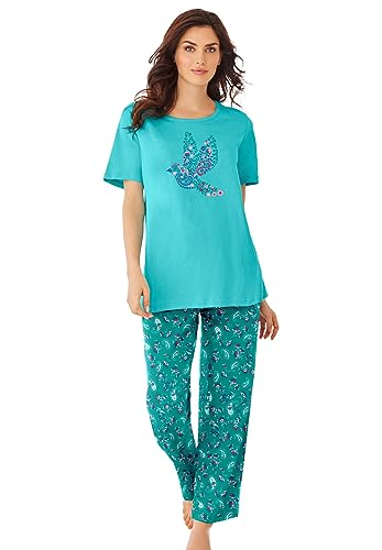 Dreams & Co. Women's Plus Size Graphic Tee PJ Set - 2X, Waterfall Paisley